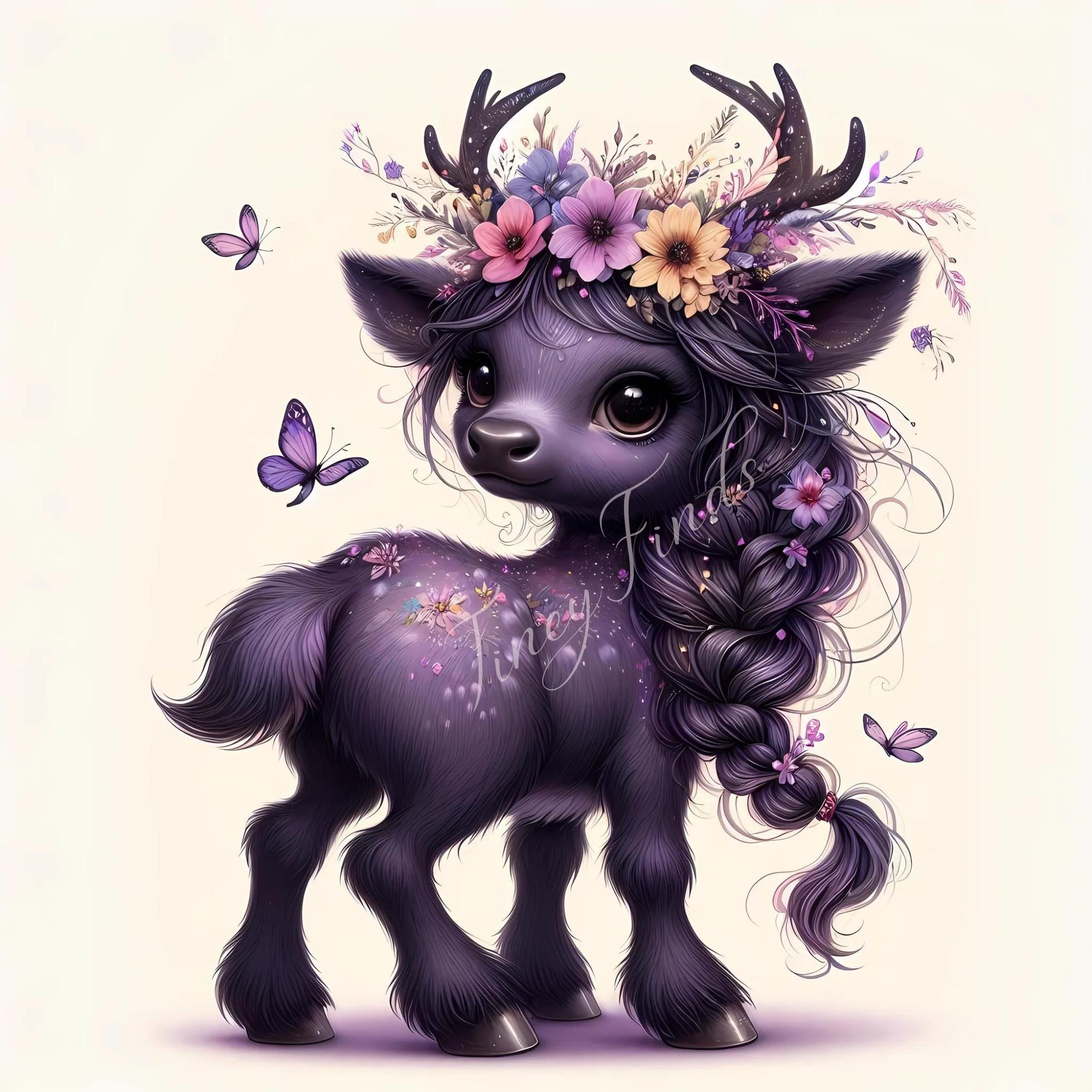 Whimsical Purple Reindeer Clipart: Wildflower Woodland Print (digital ...