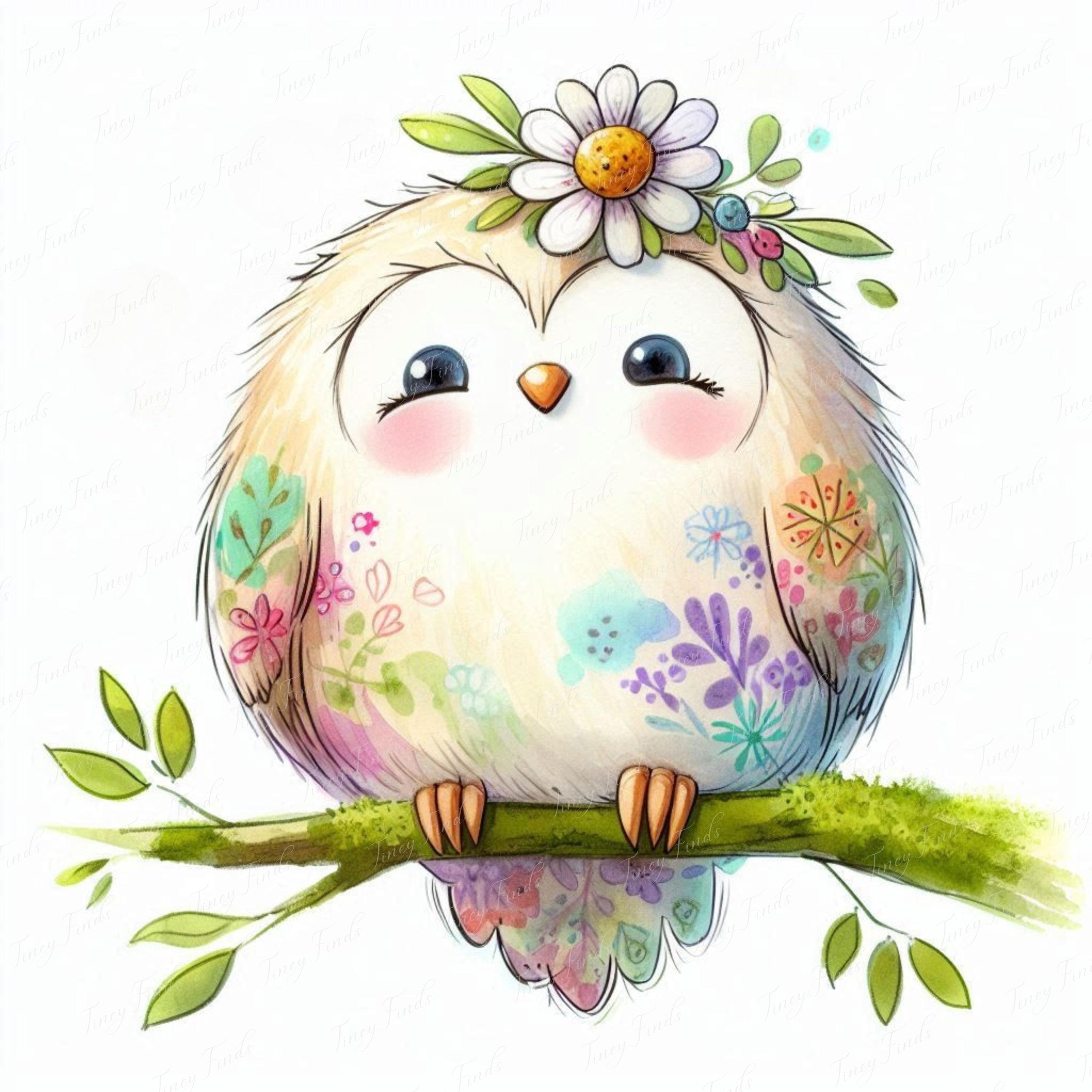 Pastel Floral Owl Clipart: Nursery Art Printable (12 JPEG) - Etsy