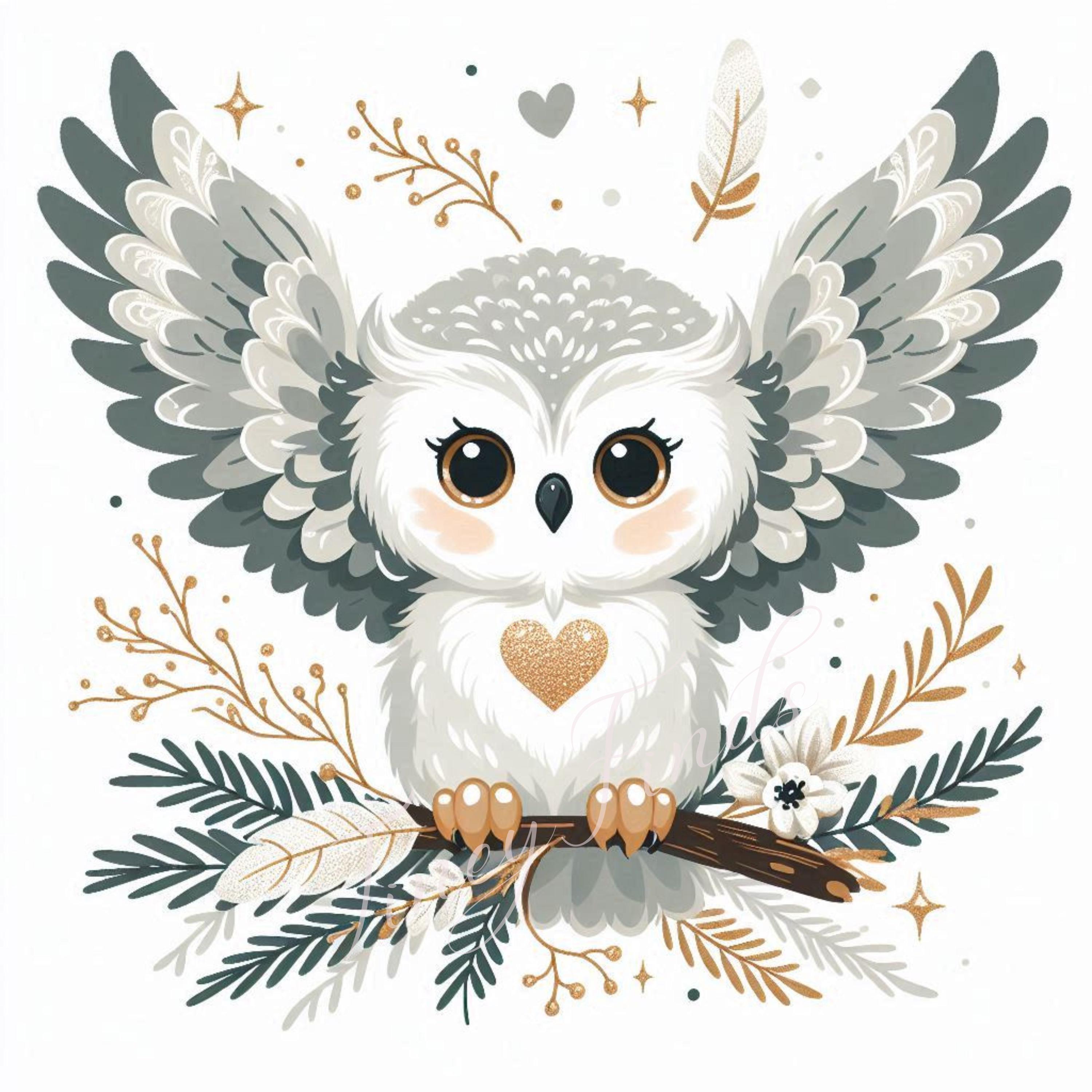 Boho Owl Clipart, Cute Watercolor Owl Digital Art 12 JPEG, Floral Owl ...
