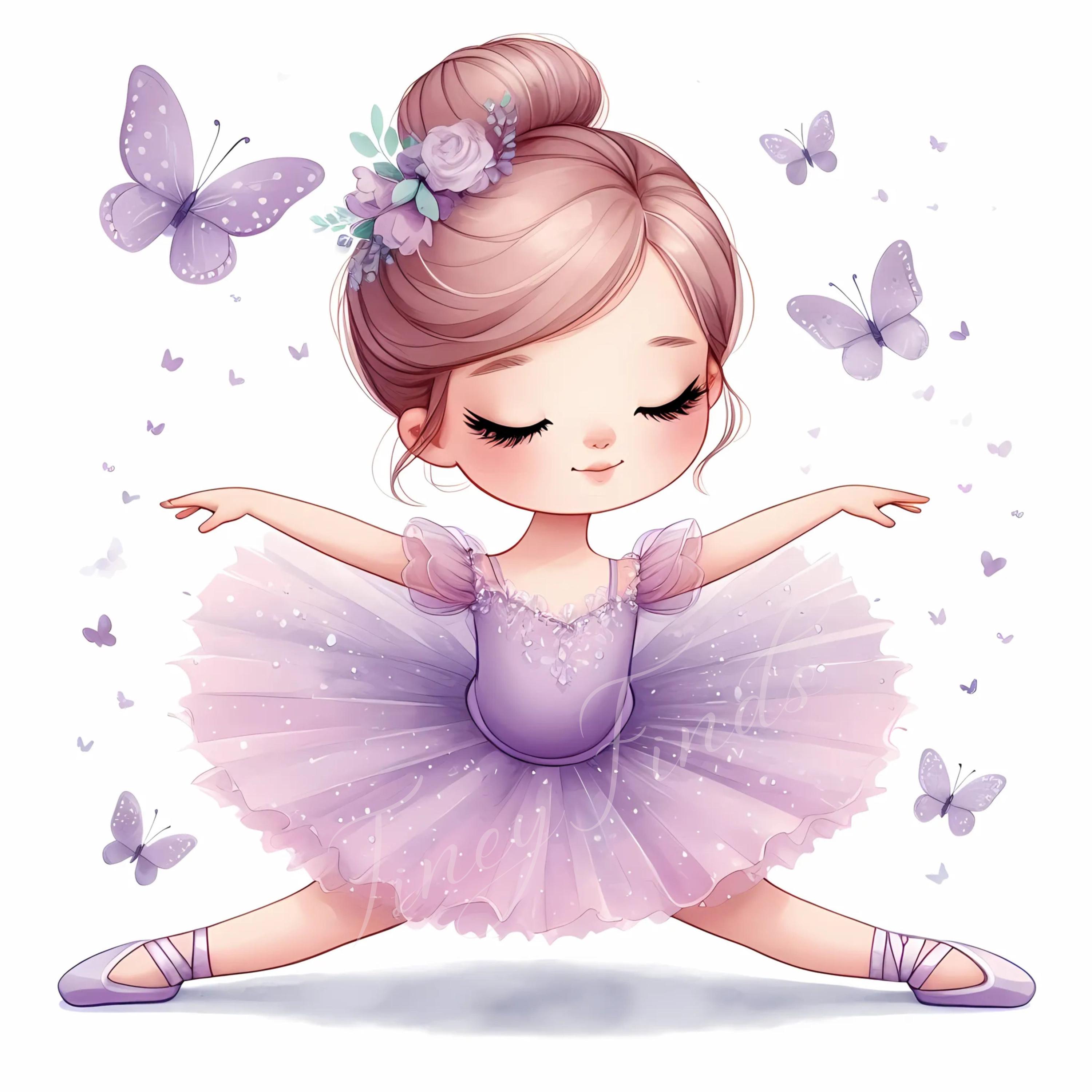 Cute Ballerina Girl Clipart in Pastel Purple 12 JPEG | Ballet Dance Art ...