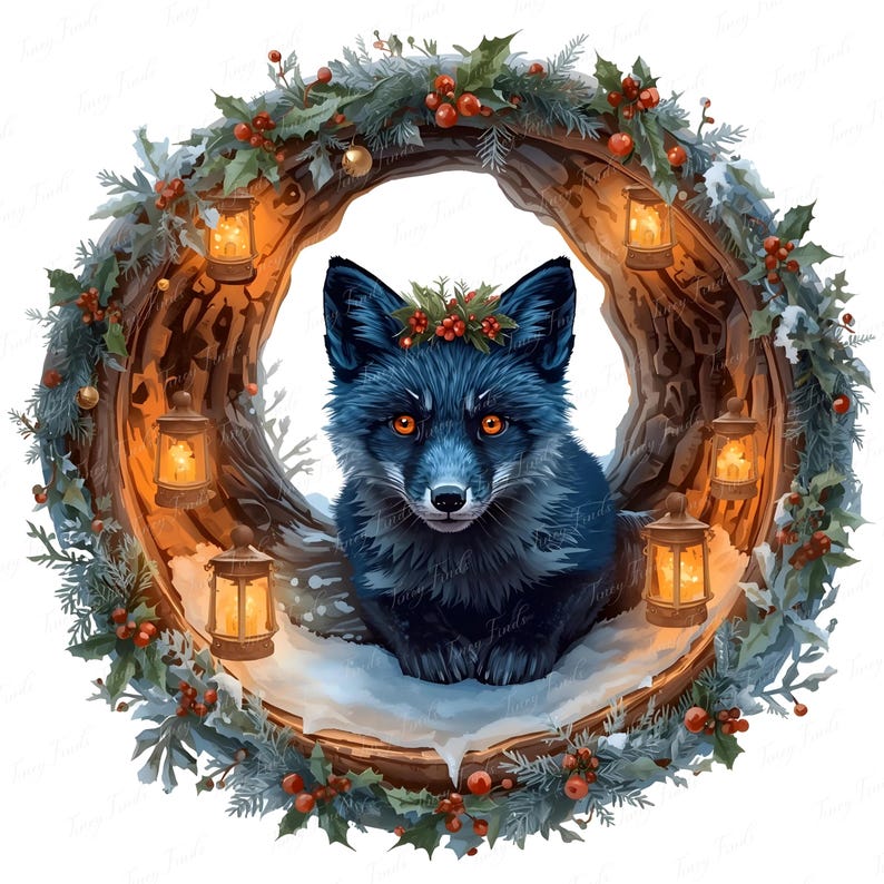 Christmas Blue Fox Clipart Bundle: Woodland Holiday Art (digital ...