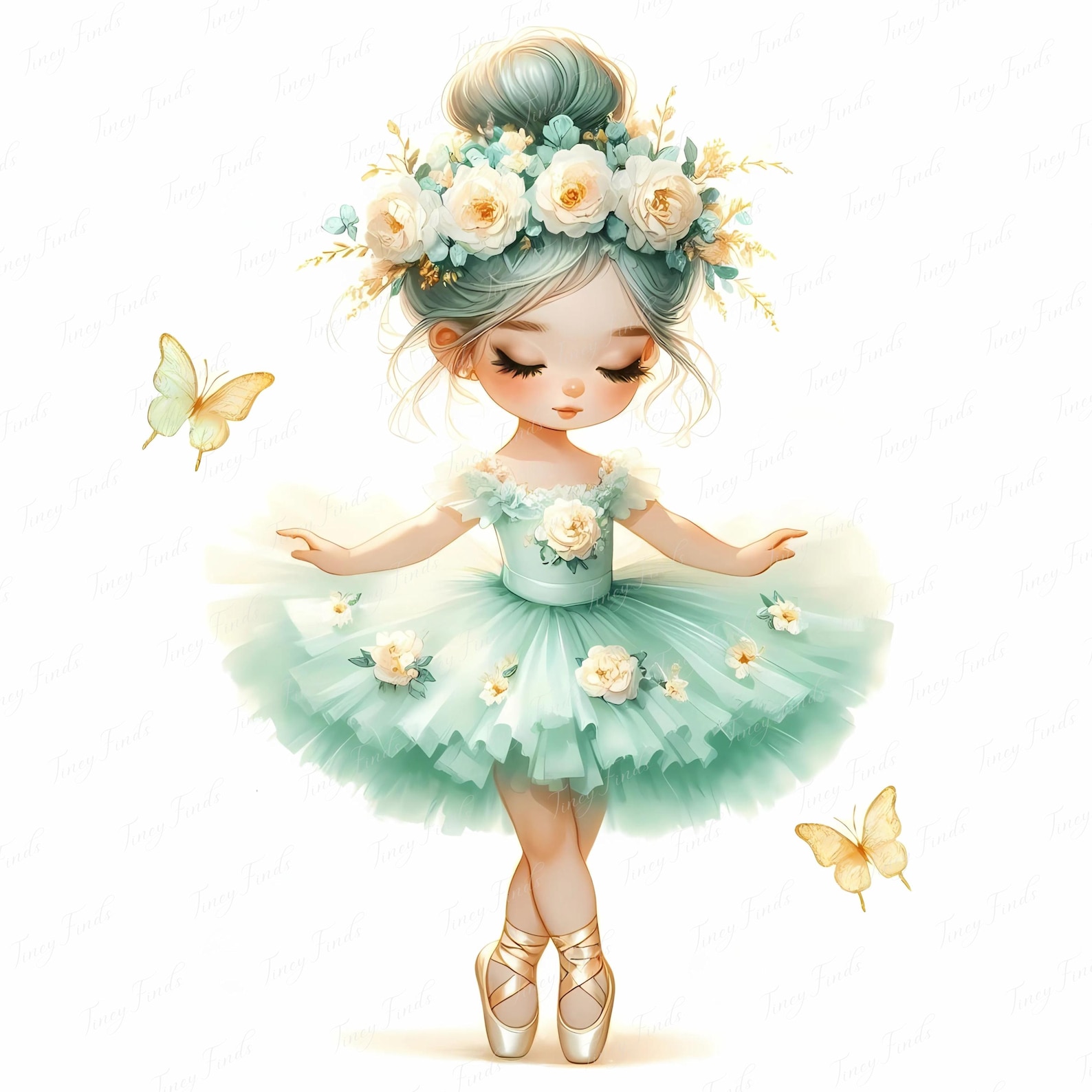 Ballerina Clipart Bundle: Mint Tutu, Floral Crown (JPEG Files) - Etsy