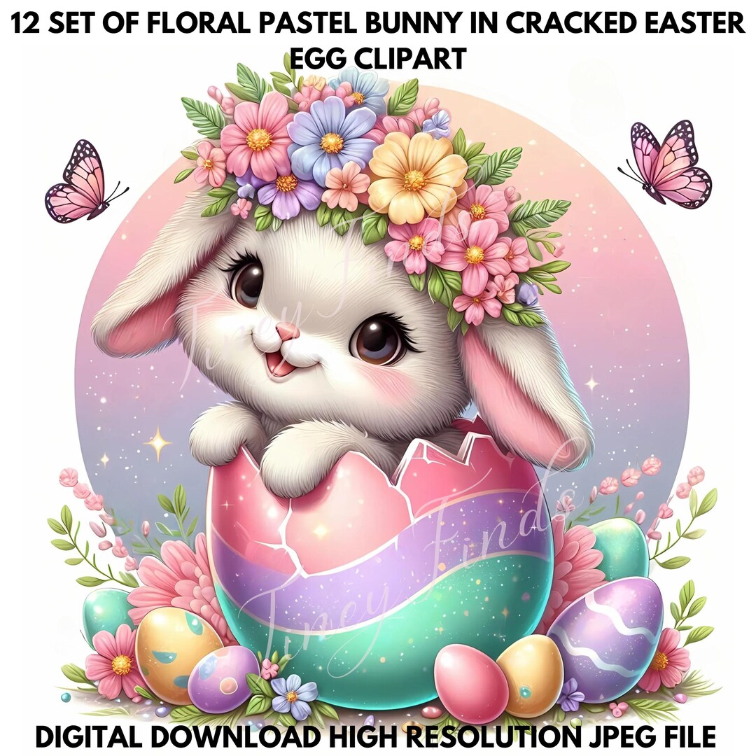 Easter Bunny Clipart Set: Floral Pastel Spring Designs (digital ...