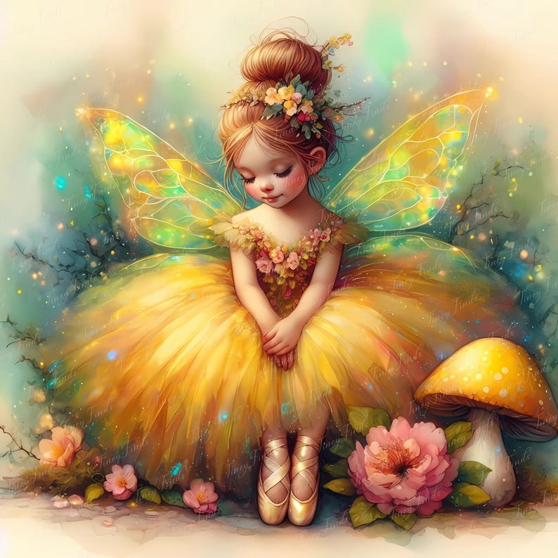 Yellow Fairy Ballerina Art: Enchanted Woodland Nursery Decor (JPEG ...
