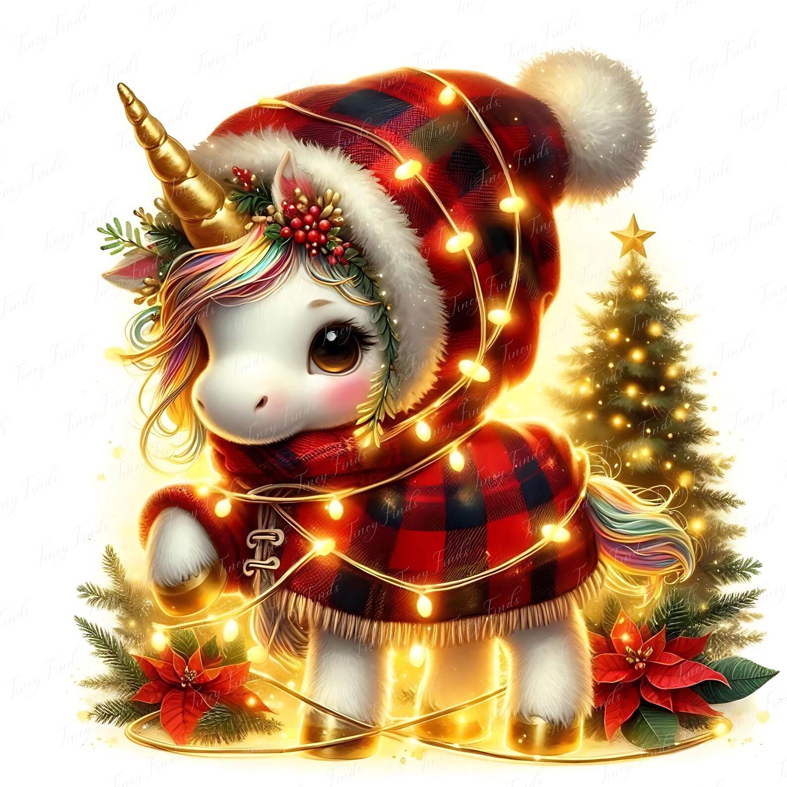 Christmas Unicorn Clipart Bundle: Red Plaid Winter Holiday Art (digital ...