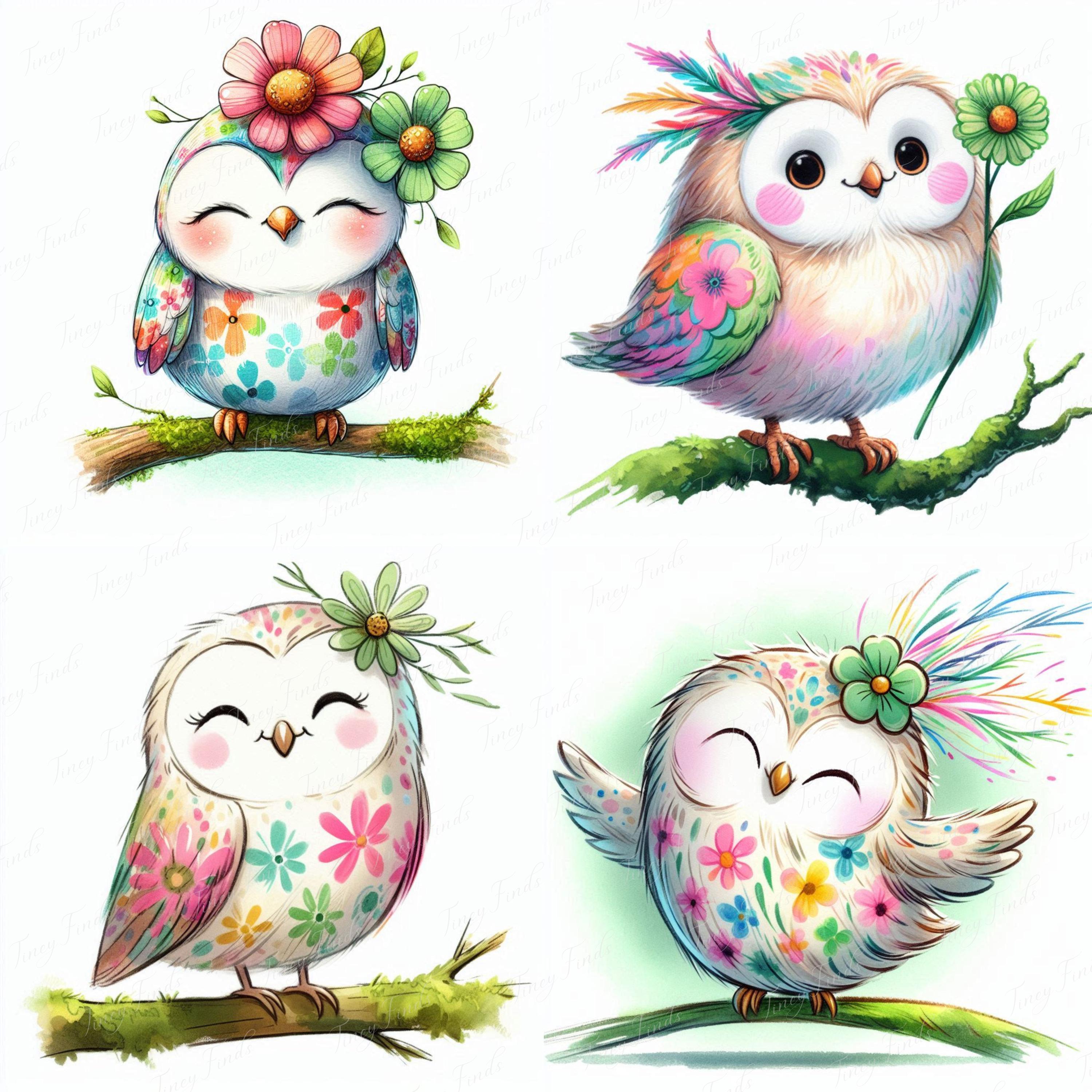 Pastel Floral Owl Clipart: Nursery Art Printable (12 JPEG) - Etsy