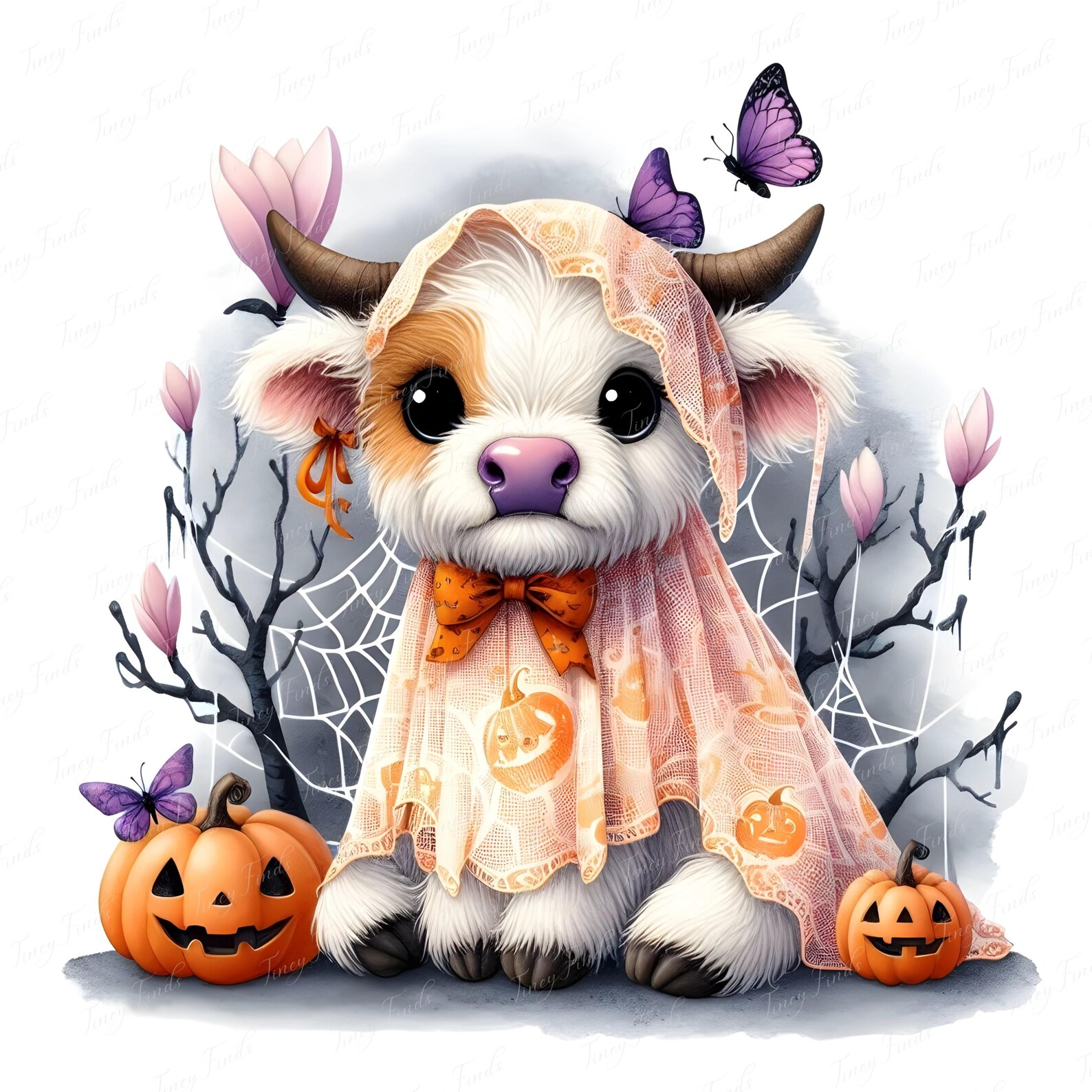 Halloween Highland Cow Clipart Bundle: Baby Calf in Pumpkin Costume ...