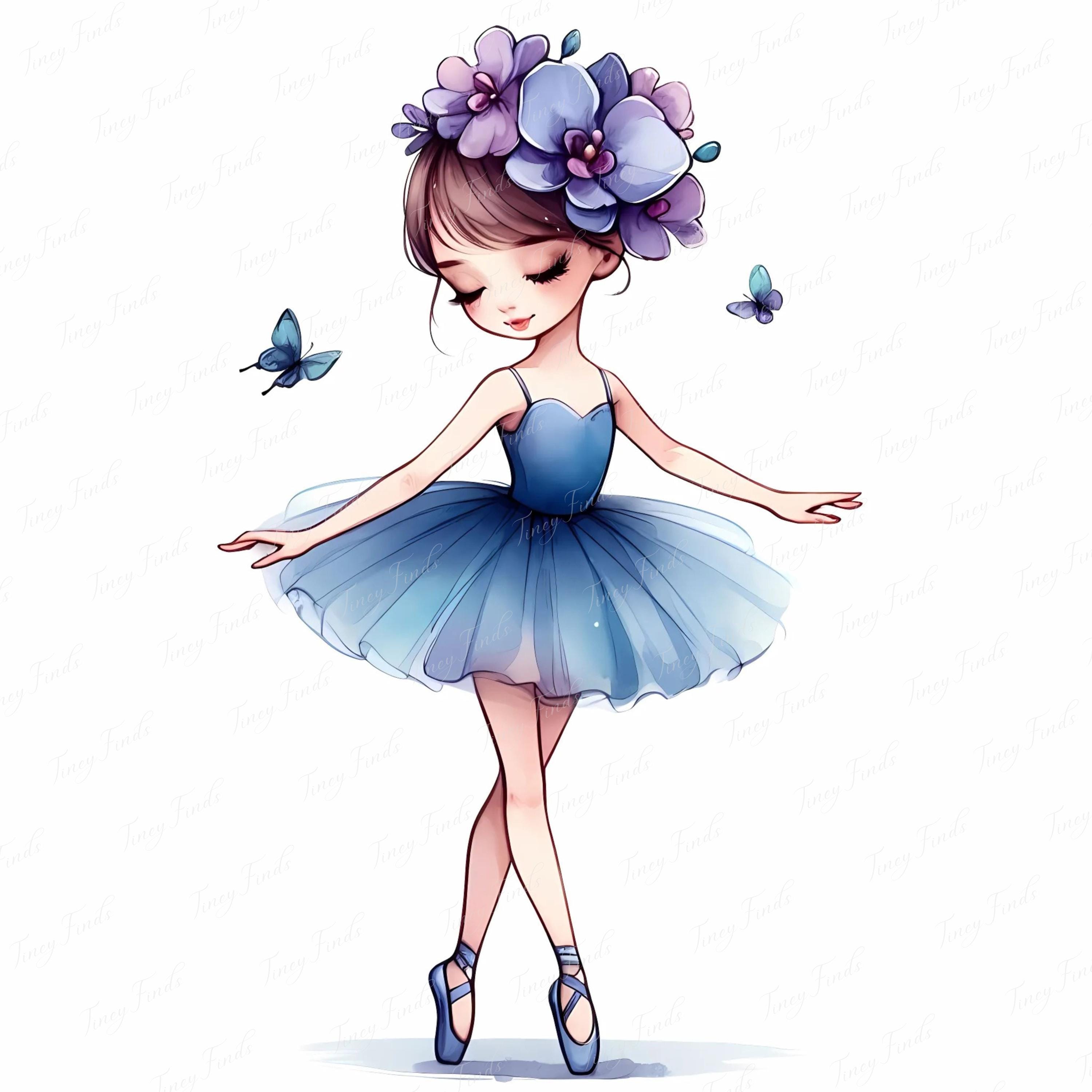 Blue Ballerina Girl Clipart | 12 Ballet Princess JPEG | Nursery Wall ...