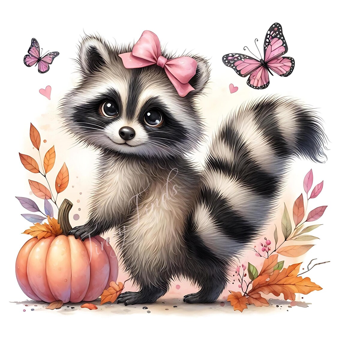 10 Set of Clipart Cute Raccoon With Autumn Leaves and Pink Pumpkin ...