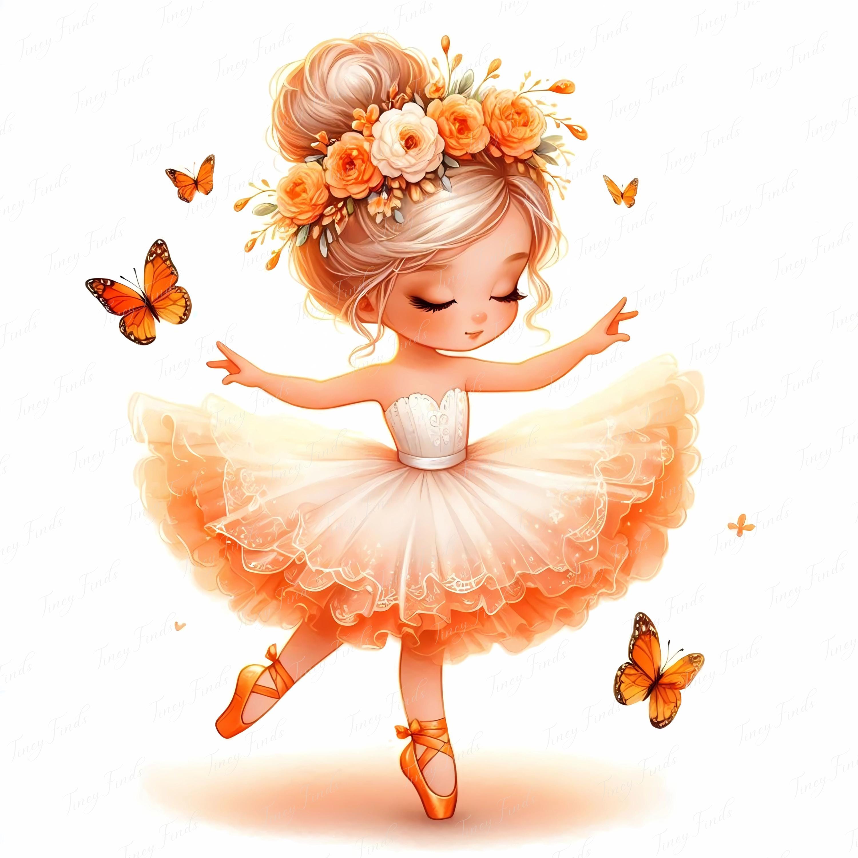 Ballerina Girl Clipart Bundle: Orange Tutu Ballet Dancer (JPEG Download ...