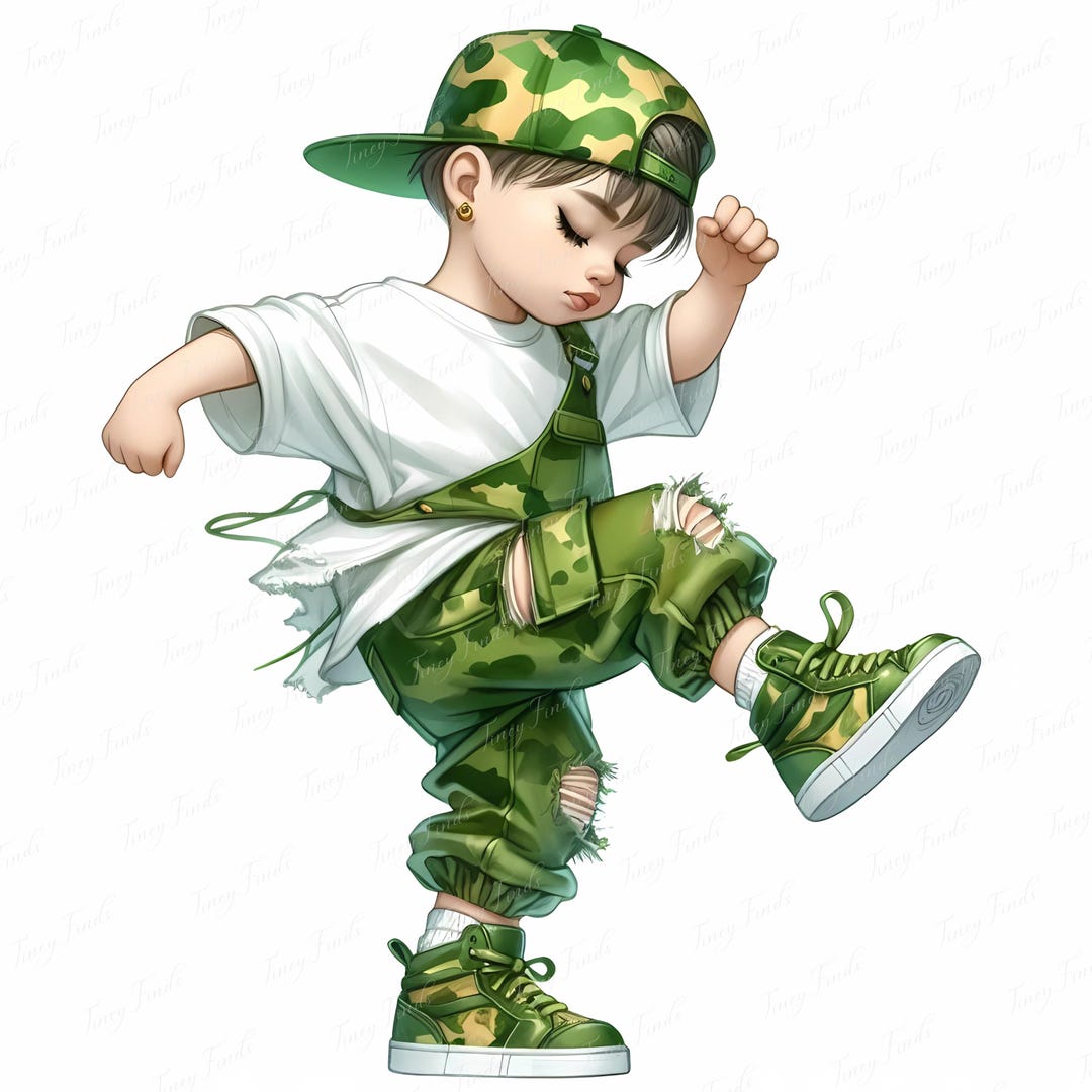 Hip Hop Dancer Clipart: Camo Outfit, Breakdance Poses (digital Download ...