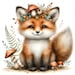 Woodland Baby Fox Clipart: Nursery Art, Leaves & Flowers (digital ...