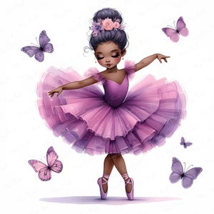 Black Ballerina Clipart: Purple Tutu, Butterfly Dance (JPEG Digital ...