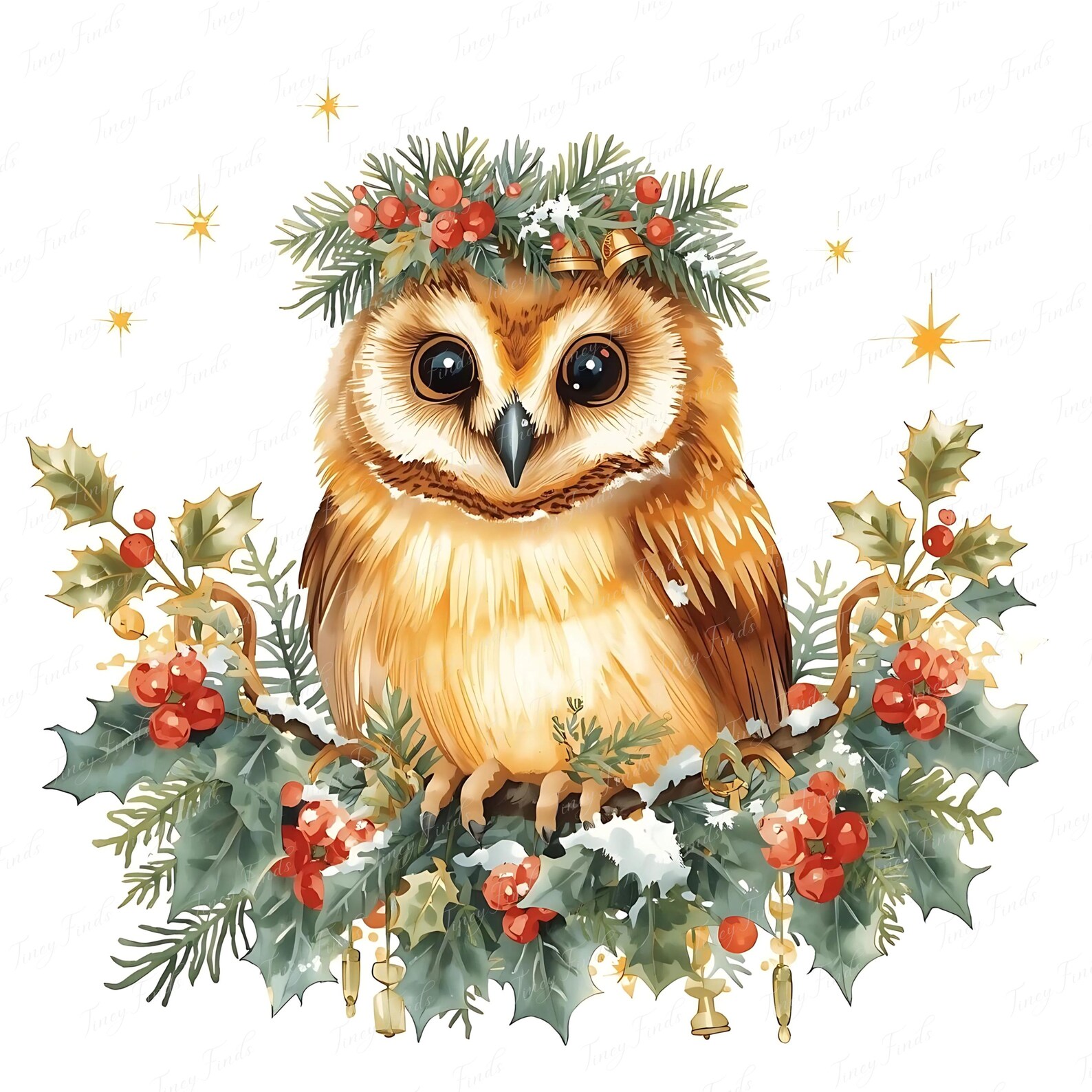 Watercolor Christmas Owl Clipart Bundle: Winter Woodland Art (digital ...