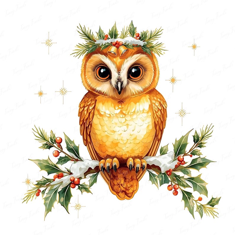 Watercolor Christmas Owl Clipart Bundle: Winter Woodland Art (digital ...