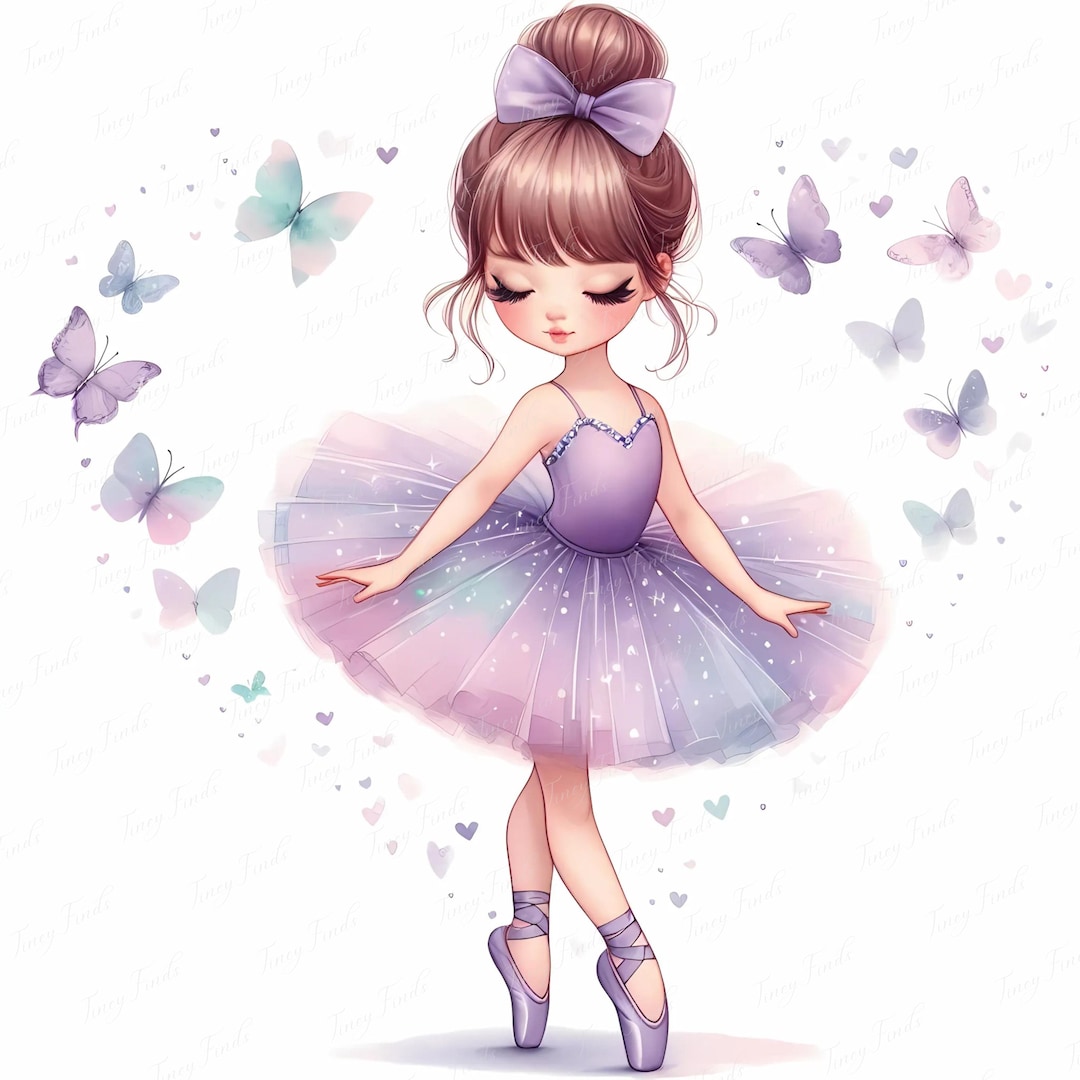 Purple Ballerina Girl Clipart Bundle, Pastel Ballet Dancer With ...