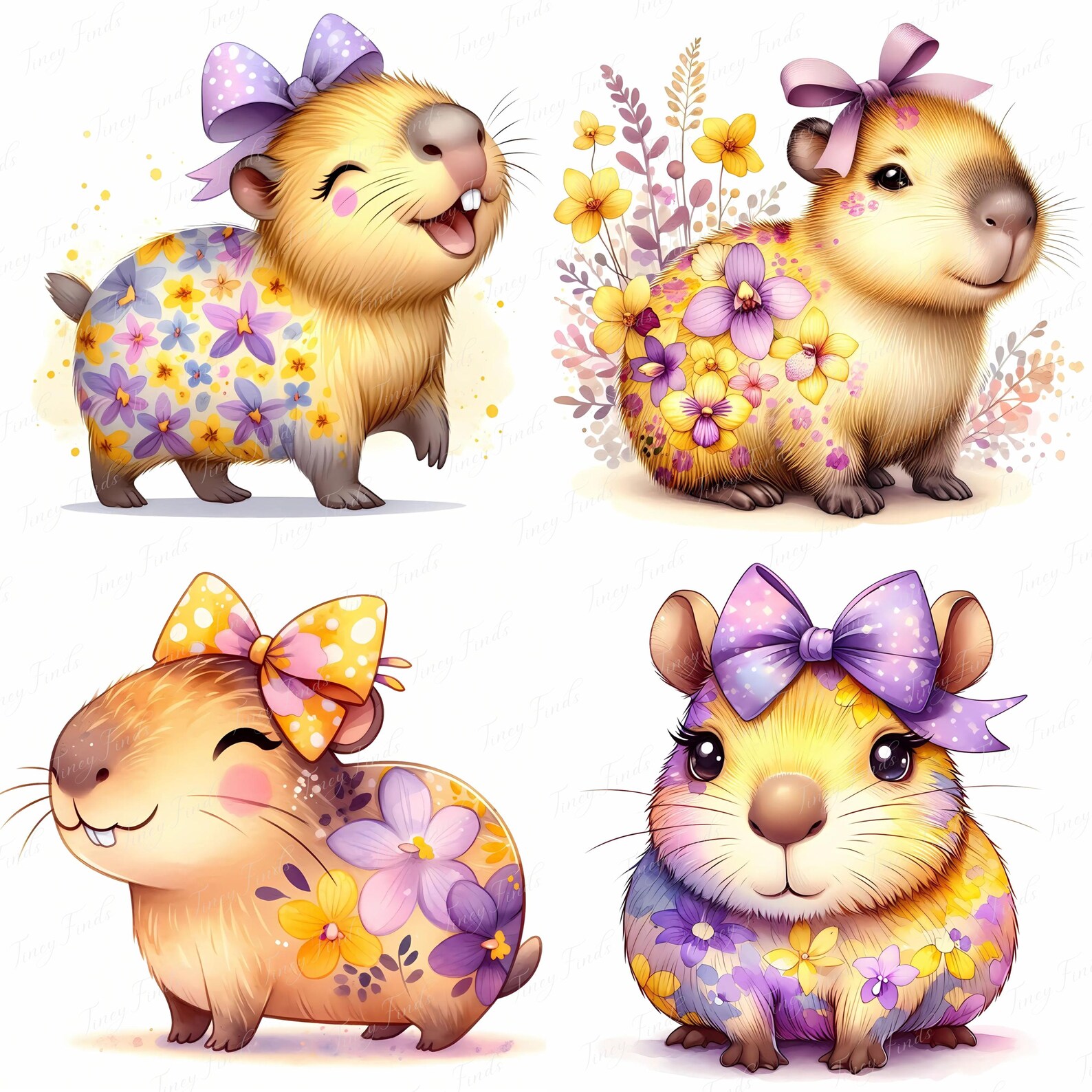 Capybara Clipart Bundle: Floral Bow, Scrapbook Stickers (12 JPEG) - Etsy