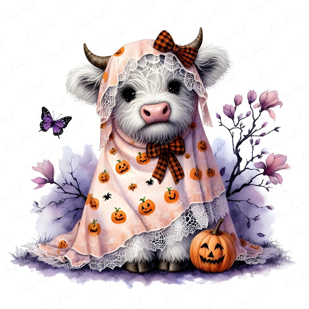 Halloween Highland Cow Clipart Bundle: Baby Calf in Pumpkin Costume ...