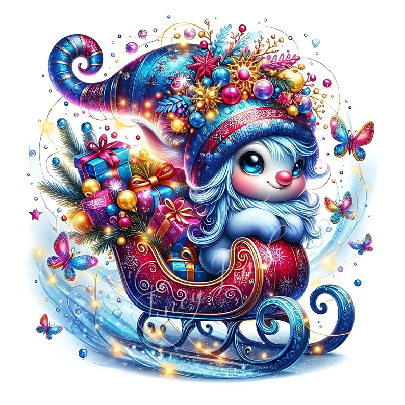 Christmas Gnomes Sleigh Clipart: Blue Holiday Theme (digital Download ...