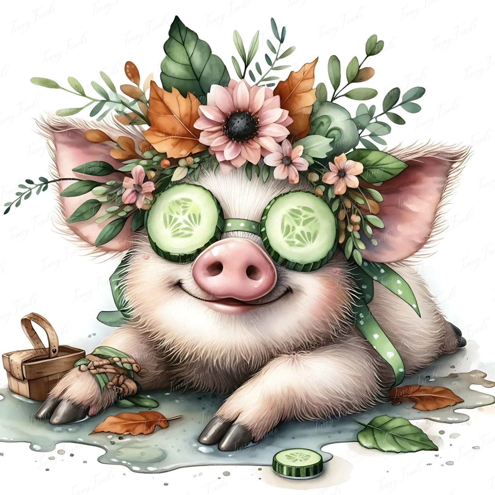 Cute Spa Piglet Clipart Bundle | 12 Fall Pig Spa Art Prints | Funny ...