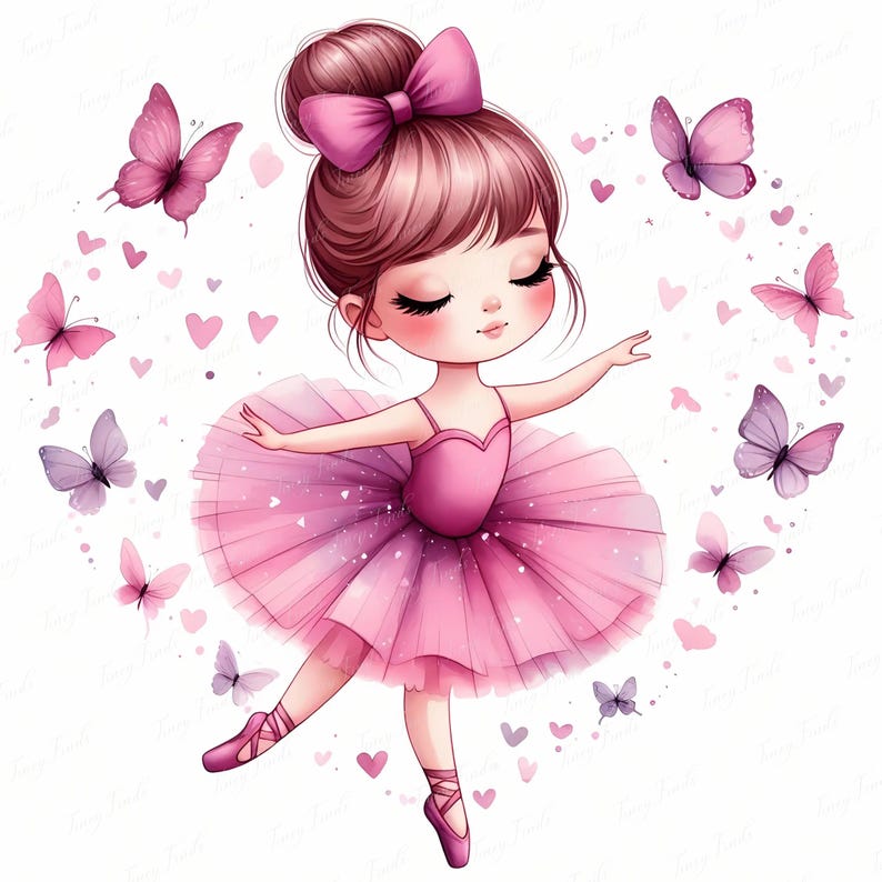 Ballerina Girl Clipart: Pink Tutu, Butterflies, Ballet Dance Print, (12 ...