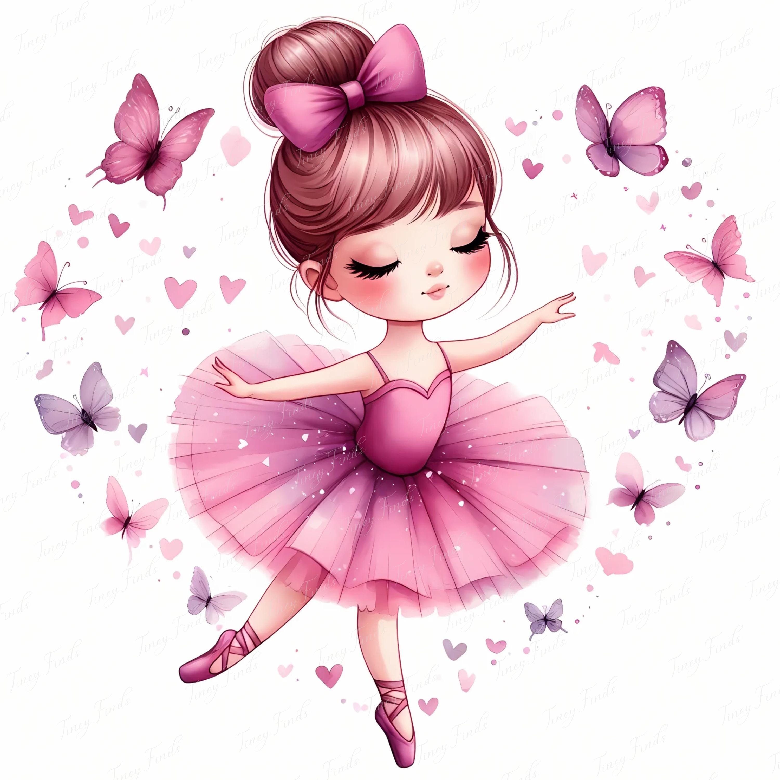 Ballerina Girl Clipart: Pink Tutu, Butterflies, Ballet Dance Print, (12 ...
