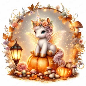Autumn Unicorn Fairy Clipart Bundle: Pumpkin Halloween JPEG Set ...
