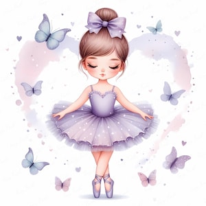 Purple Ballerina Girl Clipart Bundle, Pastel Ballet Dancer With ...