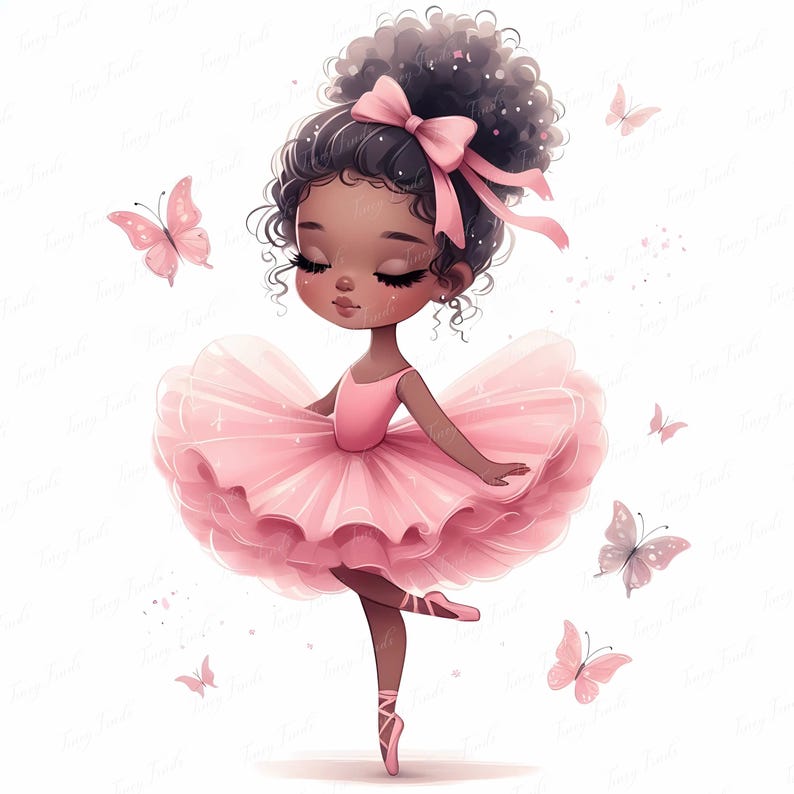 Black Ballerina Clipart: Pink Tutu, Butterfly Ballet Art (JPEG Digital ...