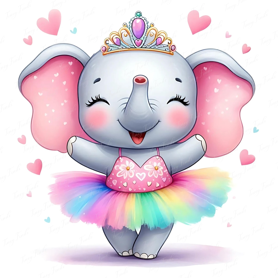Ballerina Elephant Clipart: Rainbow Tutu Princess, Nursery Art (12 Pack ...
