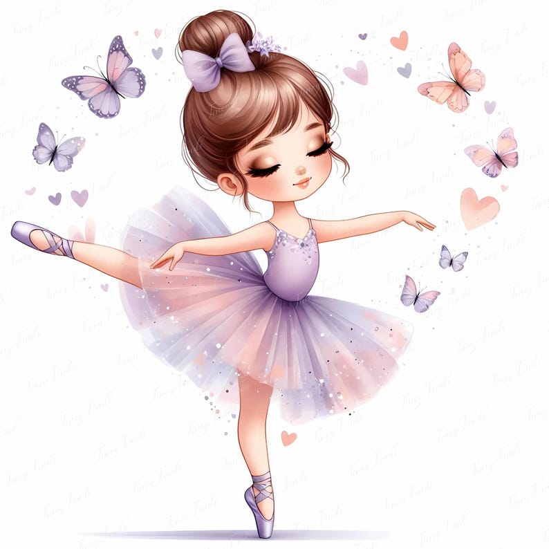 Purple Ballerina Clipart Bundle: Ballet Dancer With Butterflies ...