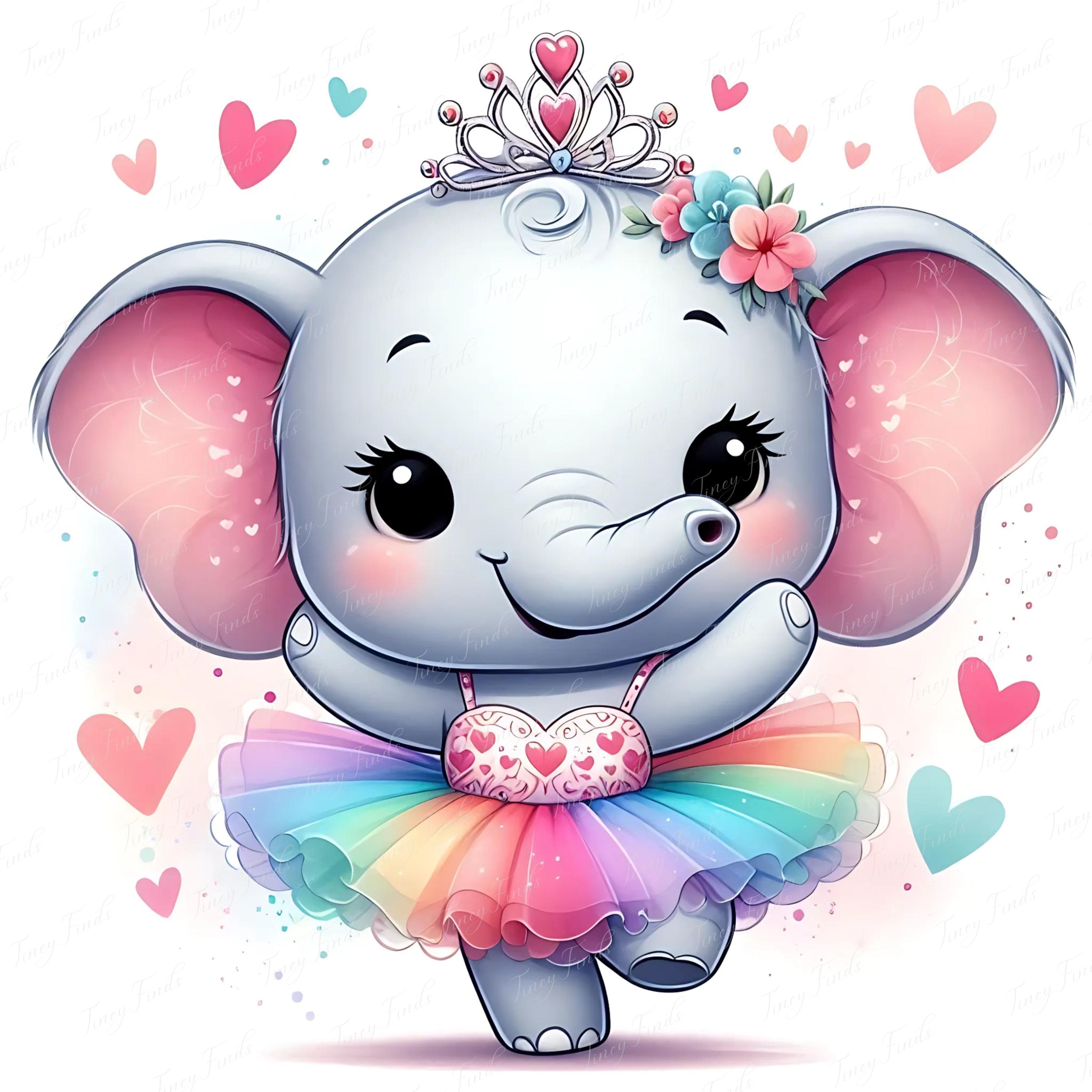 Ballerina Elephant Clipart: Rainbow Tutu Princess, Nursery Art (12 Pack ...