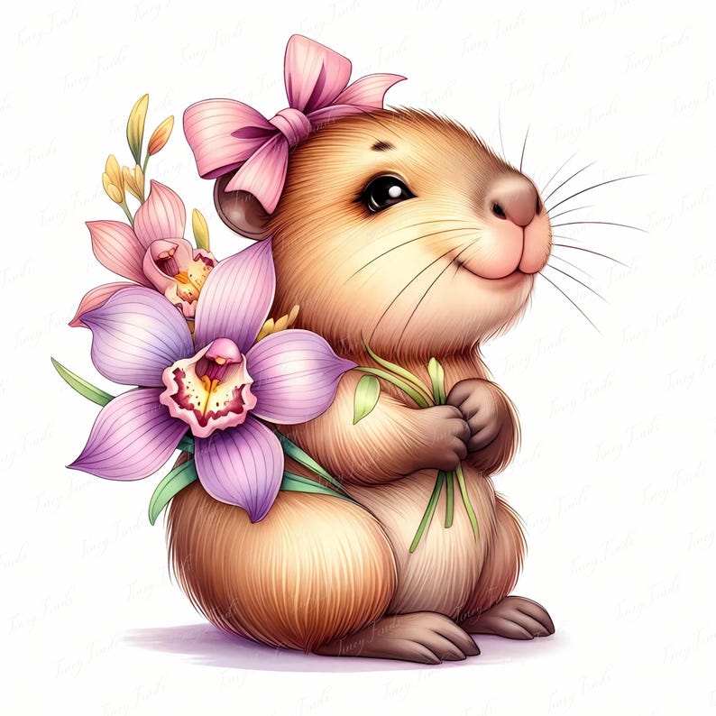 Capybara Clipart Bundle: Floral Bow, Scrapbook Stickers (12 JPEG) - Etsy