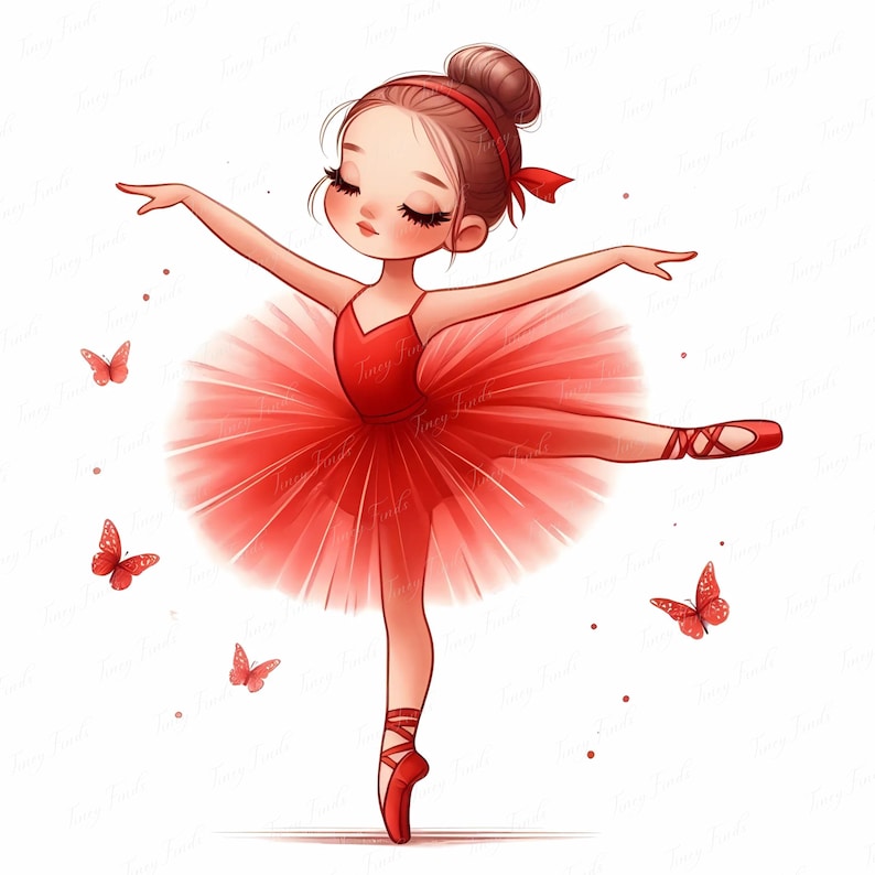 Red Ballerina Girl Clipart Bundle, Ballet Dancer With Butterflies 12 ...