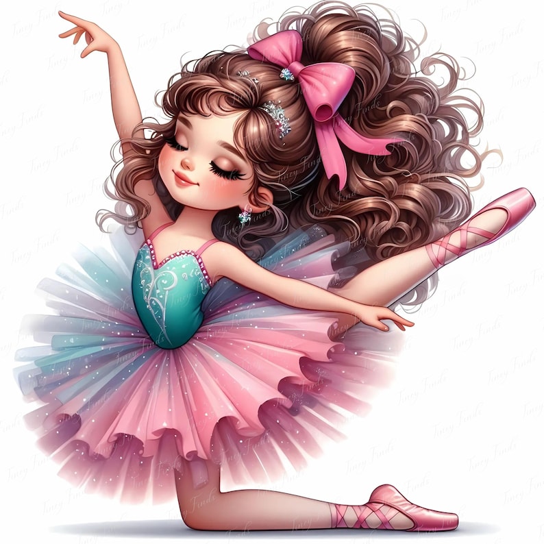 Ballerina Girl Clipart: Pink & Teal Tutu, Ballet Dance Art (10 JPEG ...