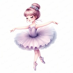 Cute Purple Ballerina Girl Clipart | Ballet Girl 12 JPEG | Nursery Wall ...