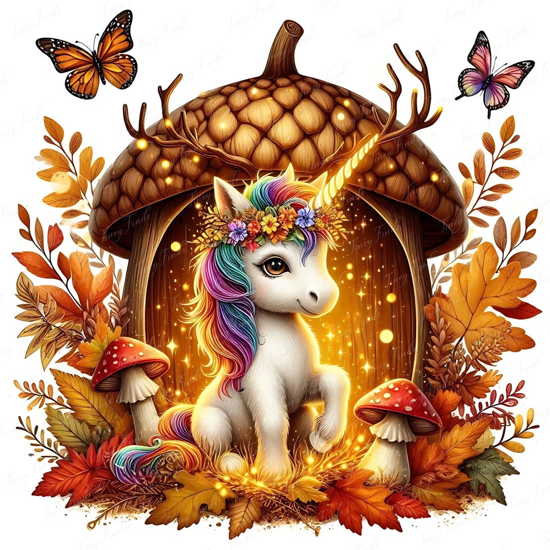 Autumn Unicorn Clipart Bundle: Rainbow Mane, Woodland Fantasy Art (high ...