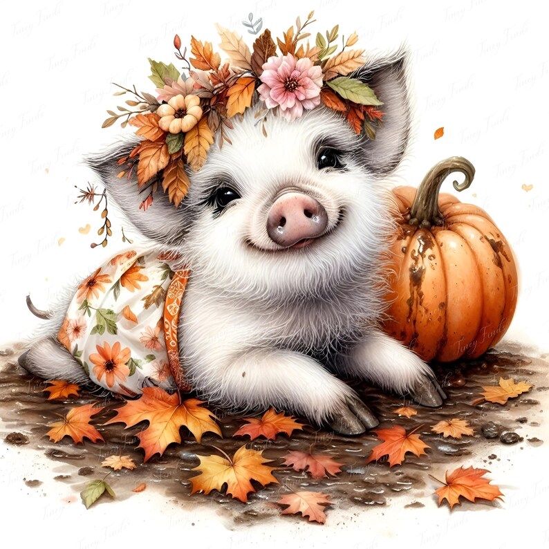 Fall Pig Clipart Bundle: Autumn Piglet, Pumpkin Harvest (JPEG Digital ...