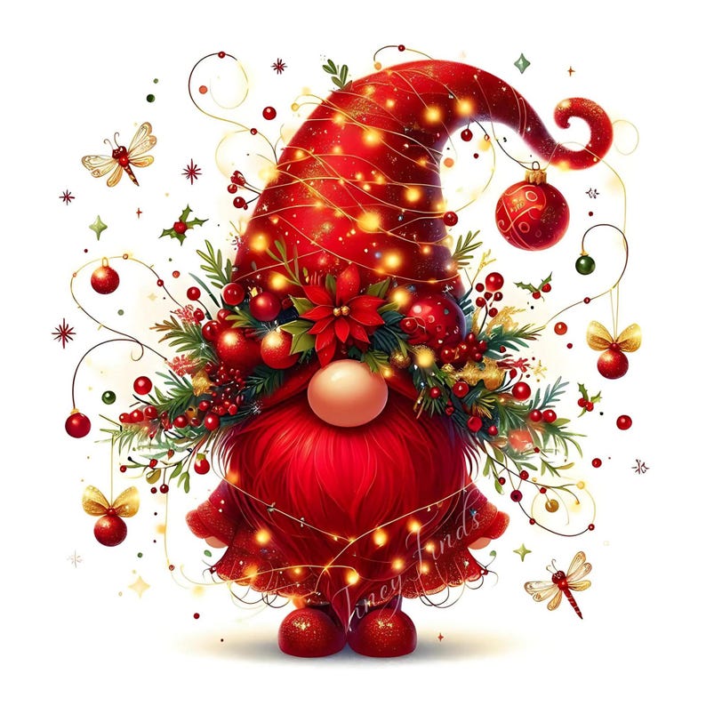 Christmas Gnome Clipart: Red Holiday Elf With Lights (12 Jpegs ...