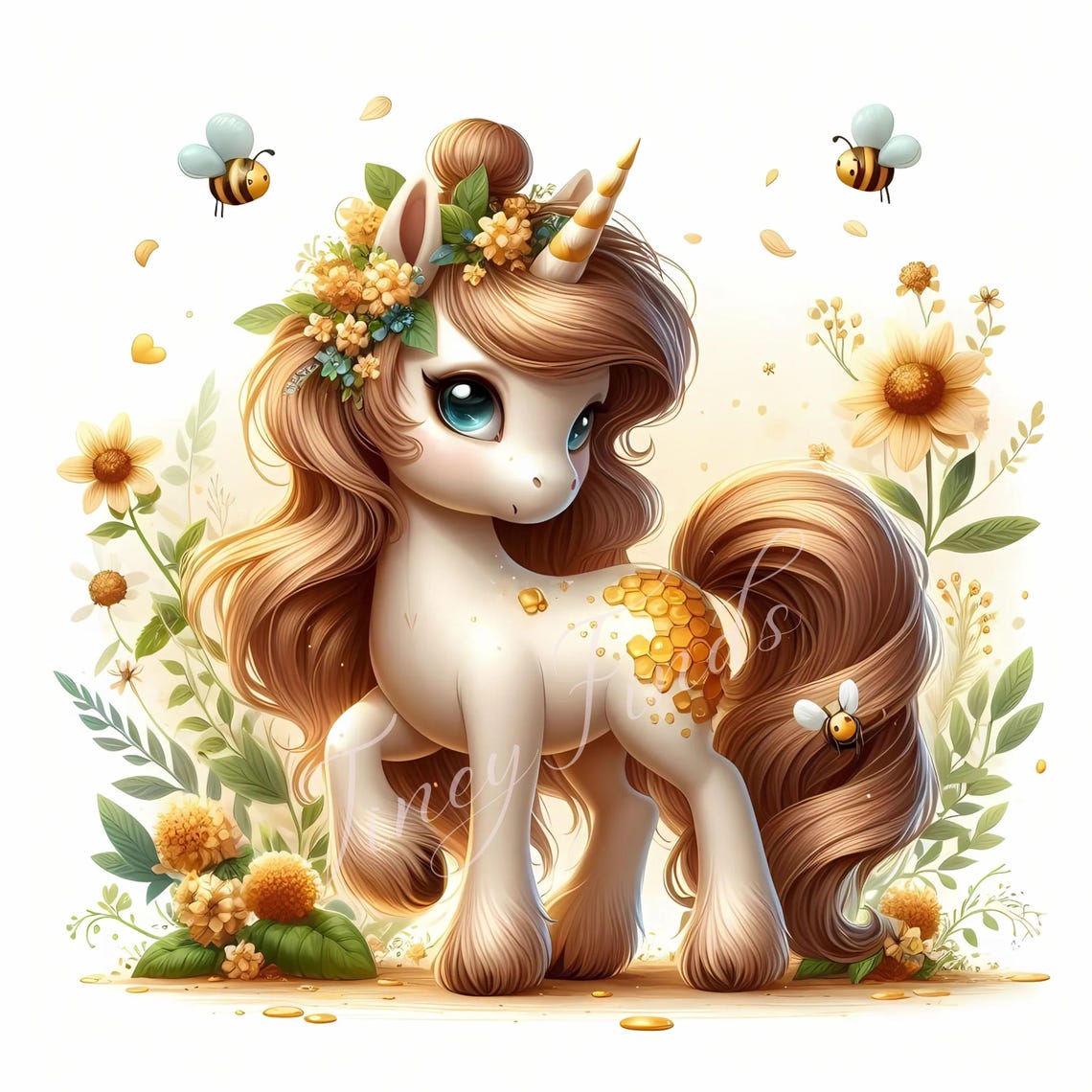 Honey Bee Unicorn 12 High- Resolution JPEG | Cute Watercolor Unicorn ...