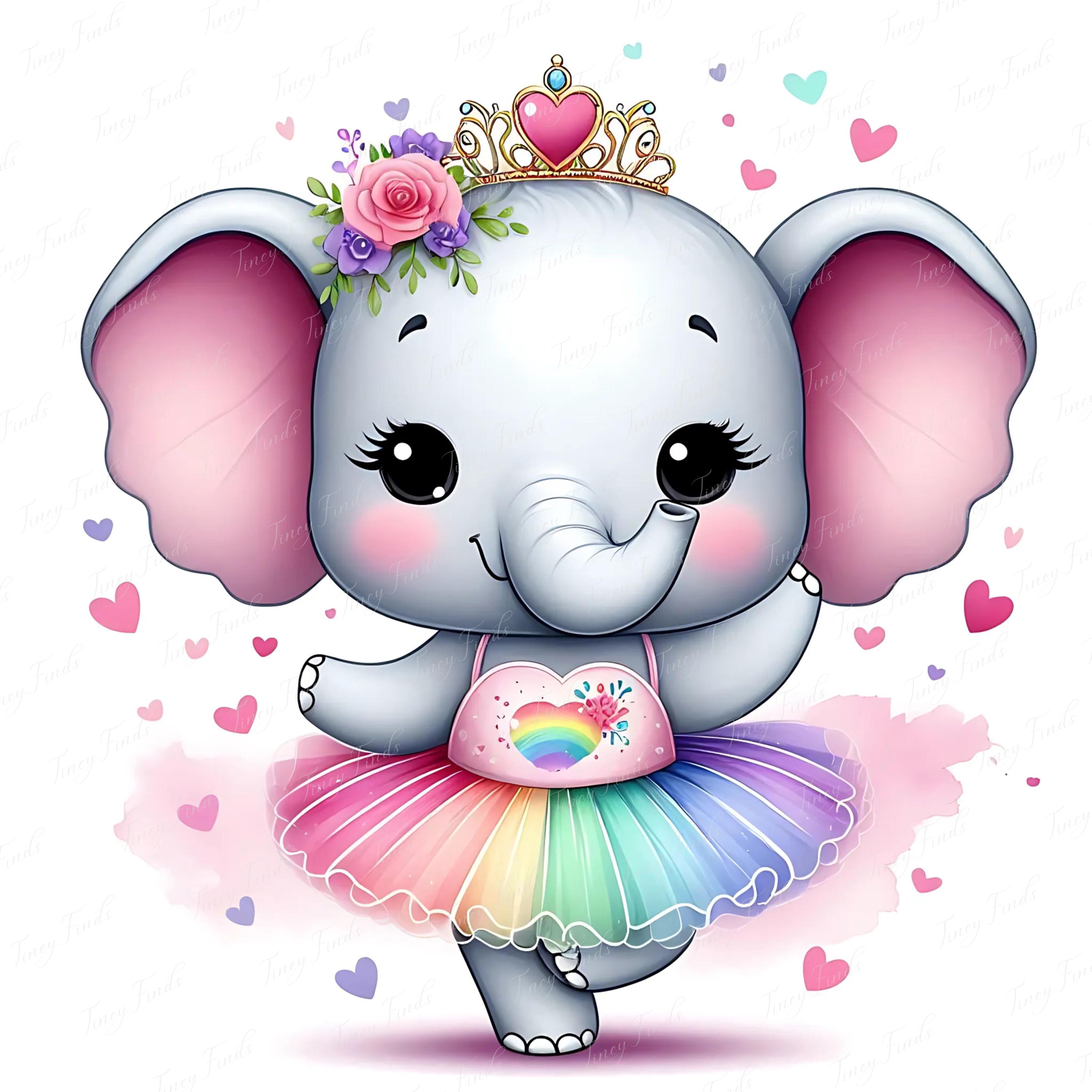 Ballerina Elephant Clipart: Rainbow Tutu Princess, Nursery Art (12 Pack ...