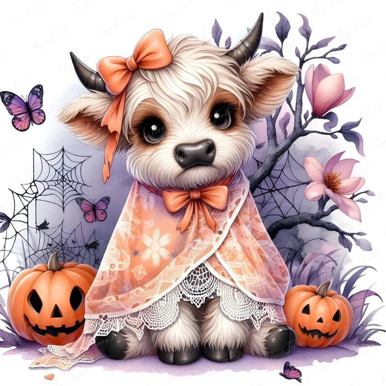 Halloween Highland Cow Clipart Bundle: Baby Calf in Pumpkin Costume ...