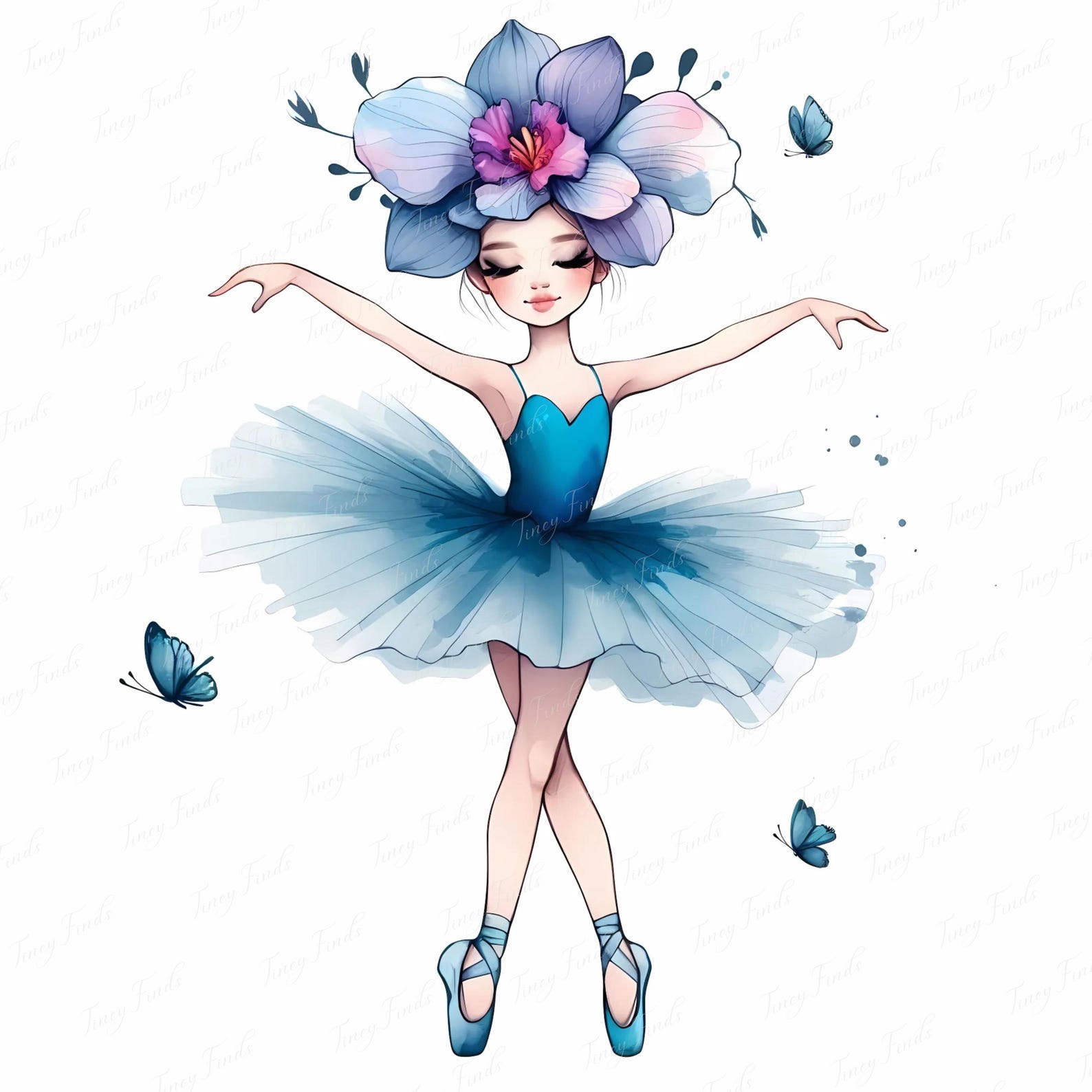 Blue Ballerina Girl Clipart | 12 Ballet Princess JPEG | Nursery Wall ...