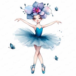 Blue Ballerina Girl Clipart | 12 Ballet Princess JPEG | Nursery Wall ...