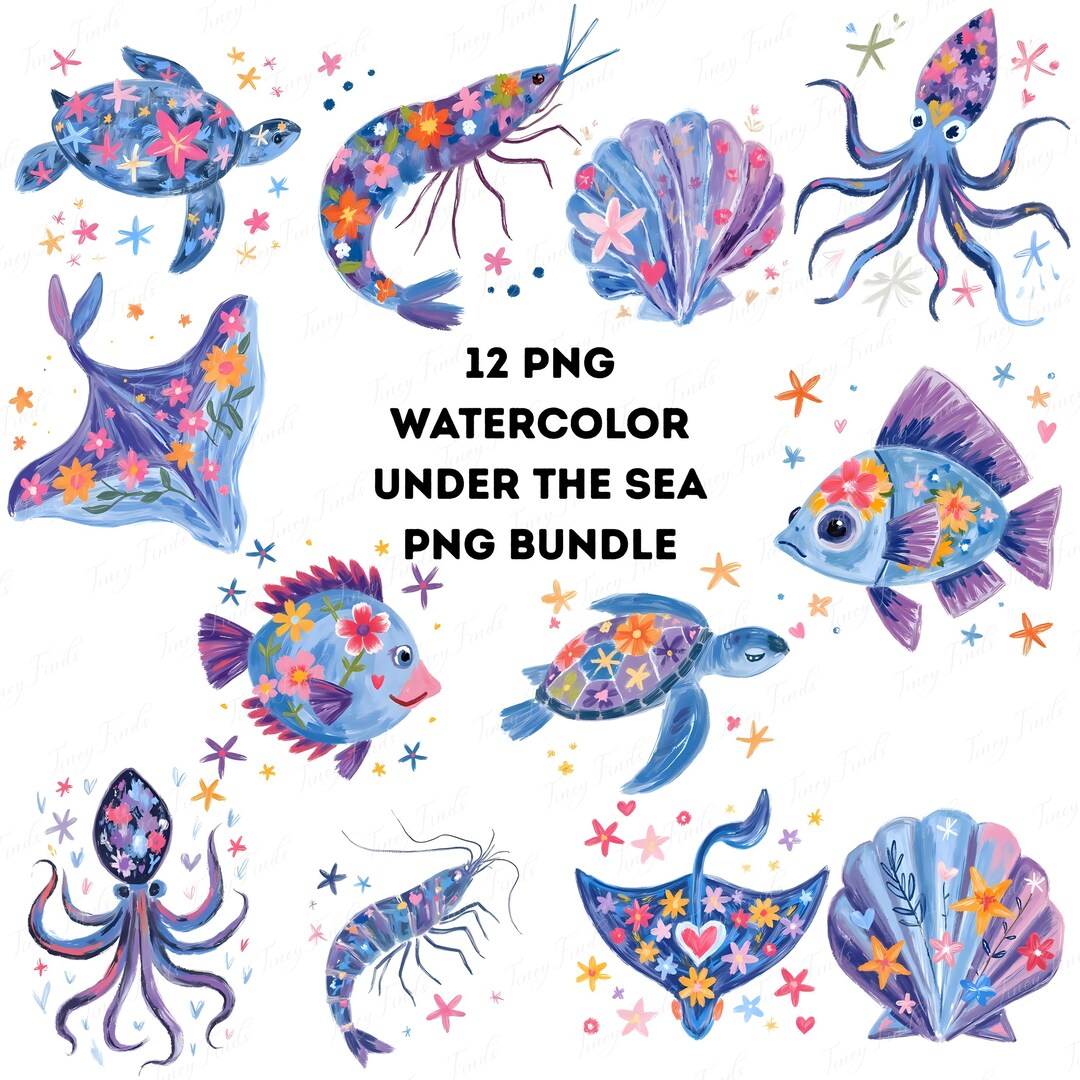 Watercolor Sea Animal Clipart Bundle: Ocean Sublimation PNG - Etsy