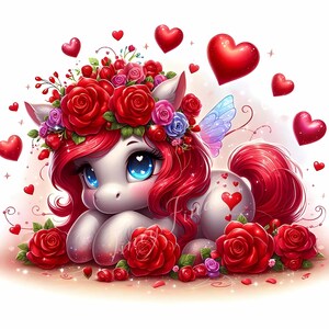 12 Set of Magical Unicorn Clipart With Roses and Heart Details JPEG ...
