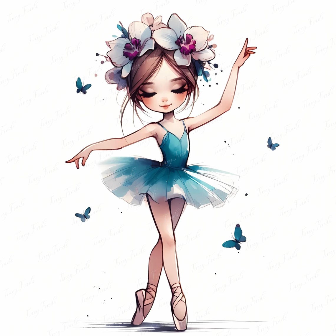 Blue Ballerina Girl Clipart | 12 Ballet Princess JPEG | Nursery Wall ...