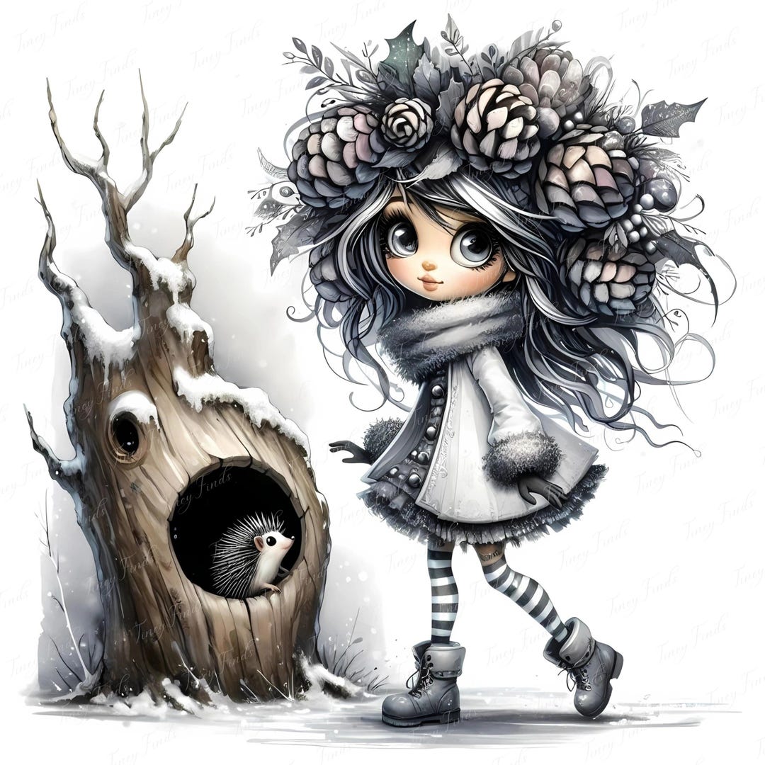 Whimsical Winter Fairy Clipart Bundle: Snow Elf, Hedgehog (digital ...