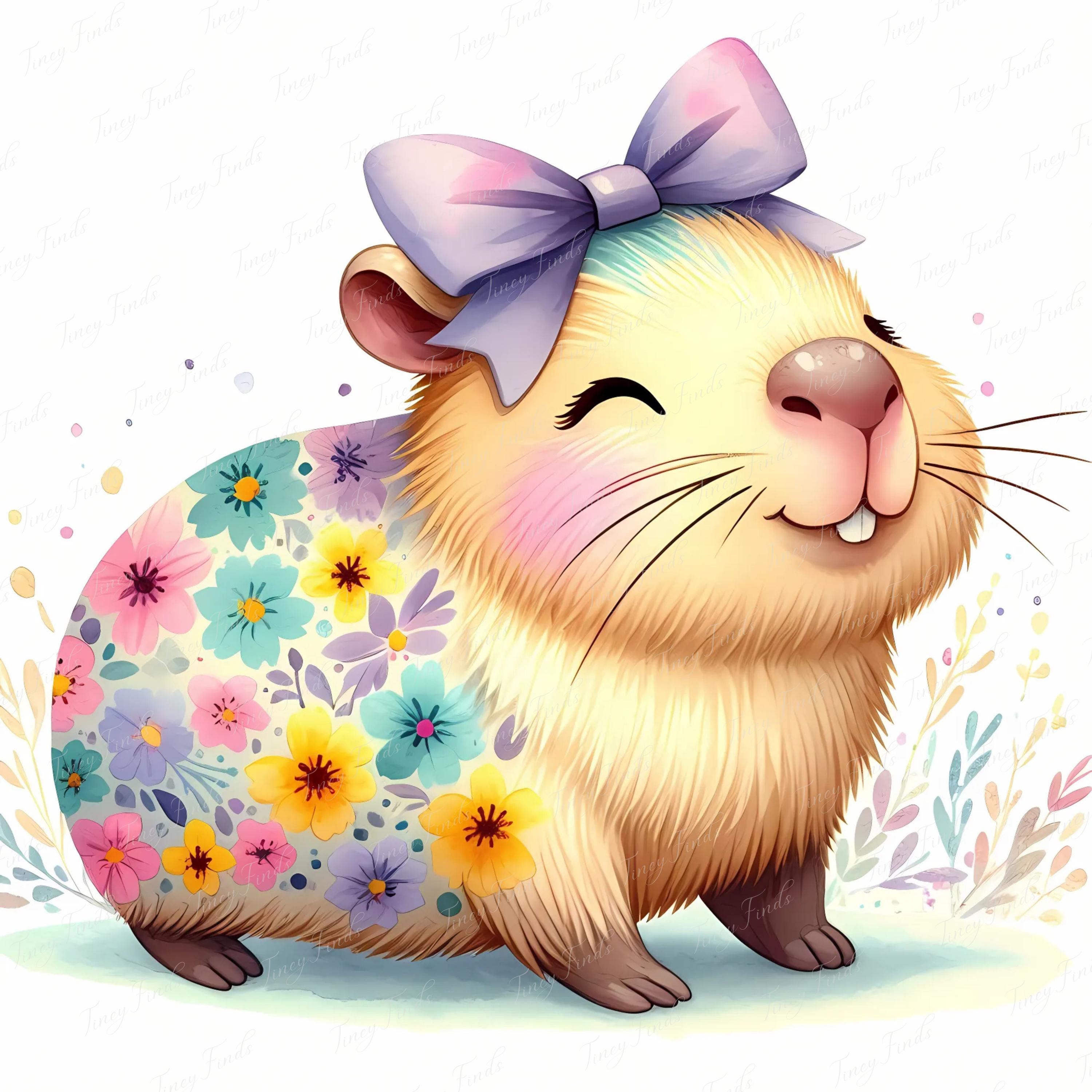 Cute Capybara Clipart | Happy Capybara With Purple Bow | 12 Bundle JPEG ...