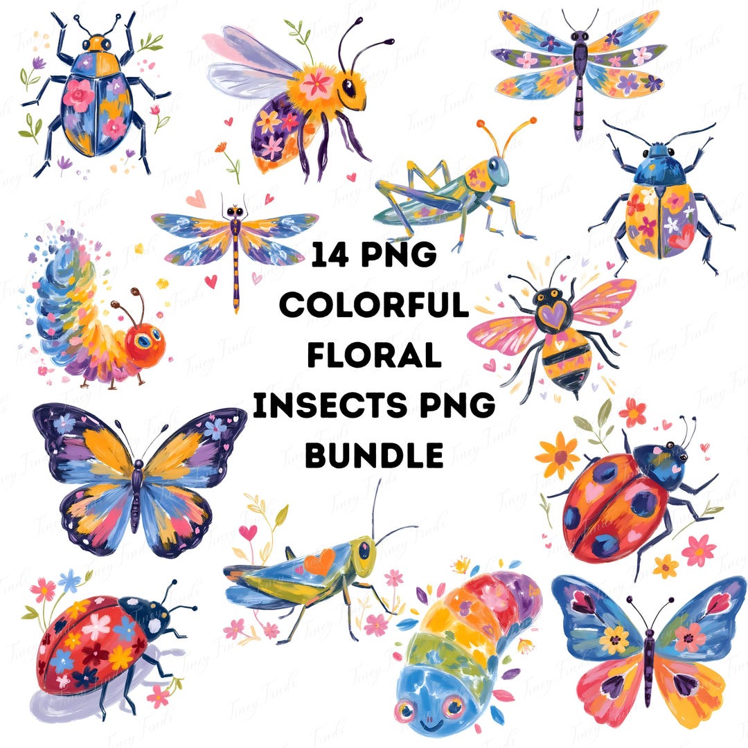 Watercolor Floral Insect PNG Clipart | Cute Butterflies, Bees, Ladybugs ...